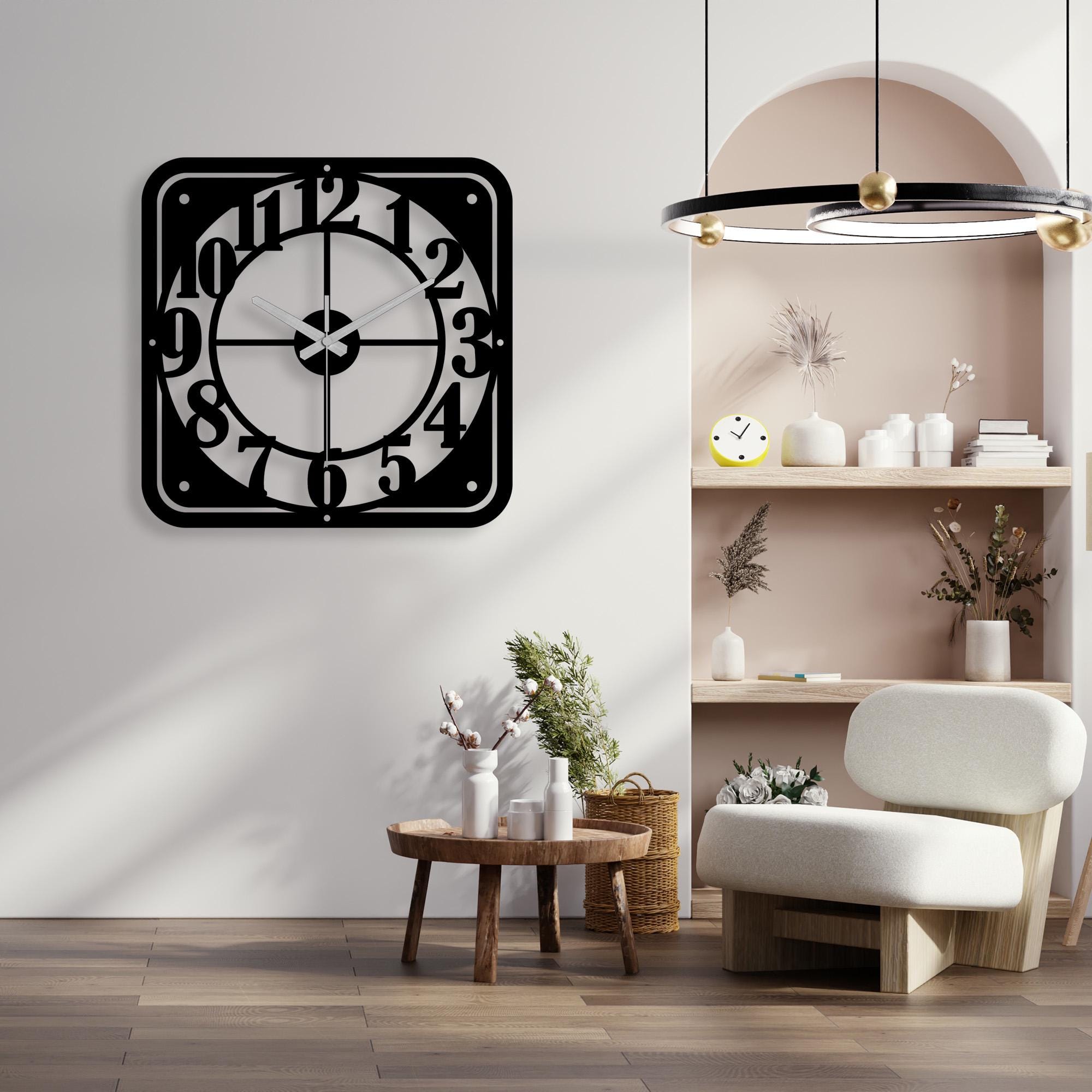 Contemporary Black Metal Wall Clock Unique Square Design Minimalist ...