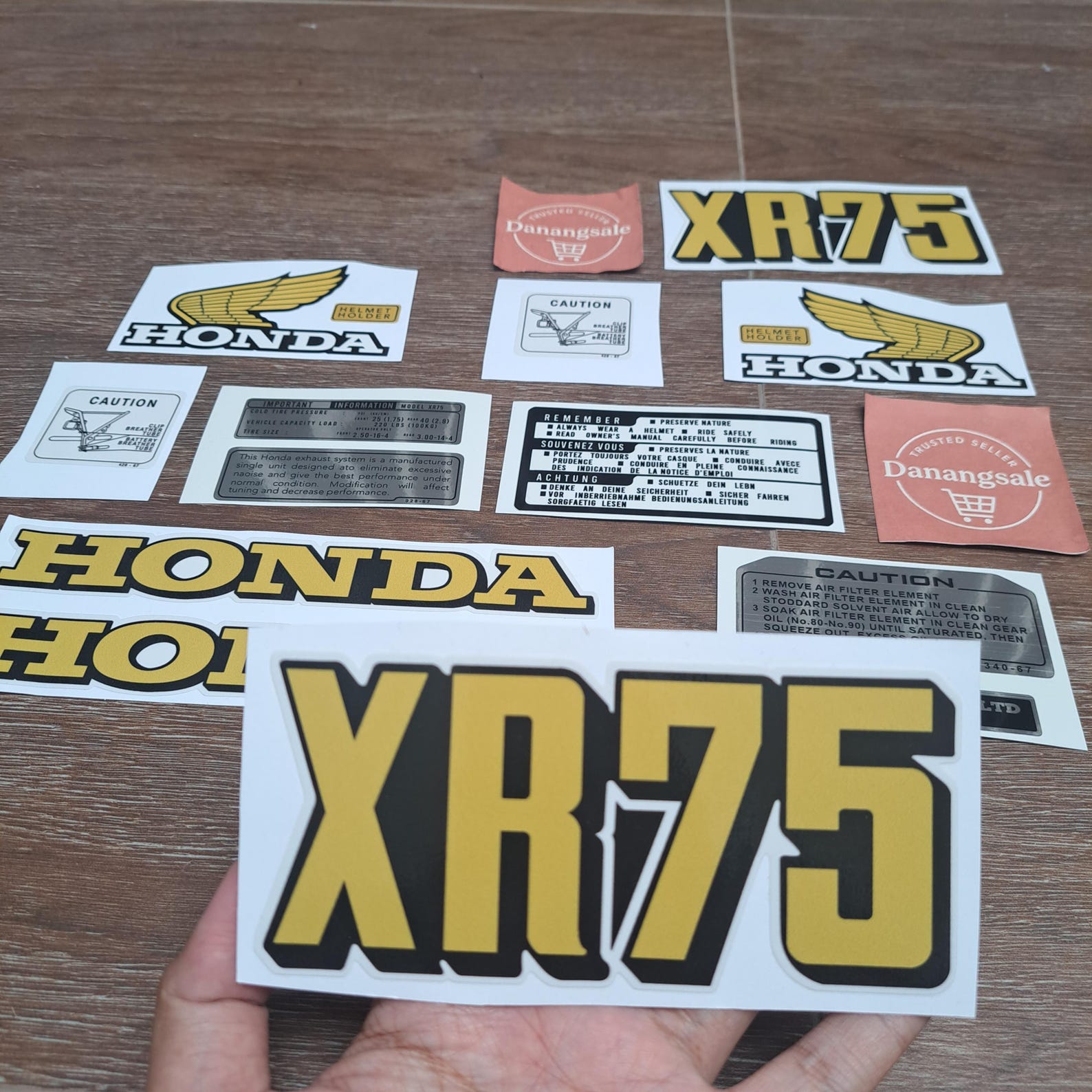 Honda XR 75 Decal Set: 1973-1975 Red and Yellow Side Cover & Fuel Tank ...