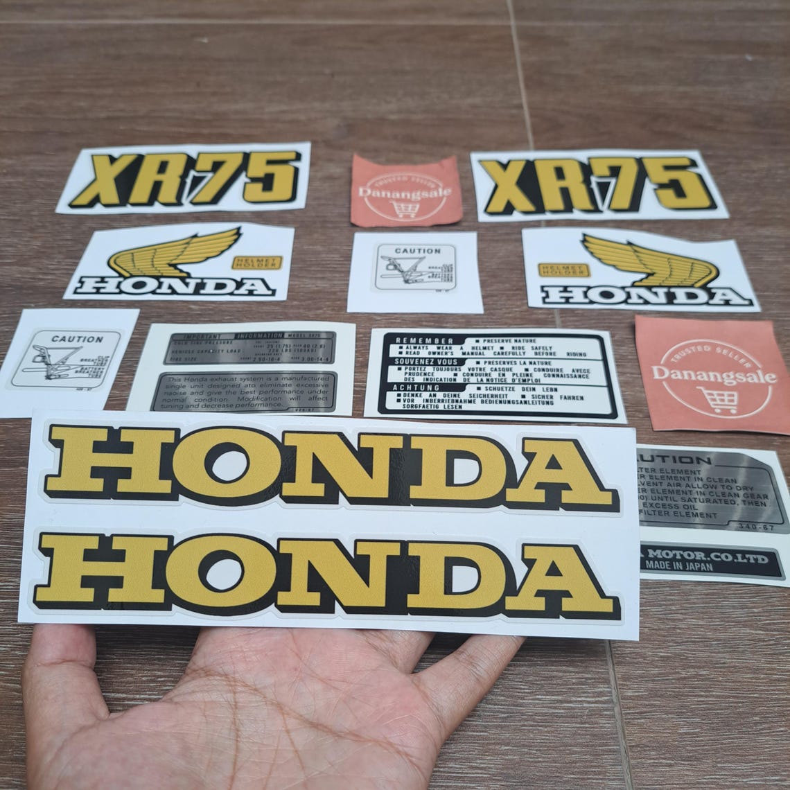 Honda XR 75 Decal Set: 1973-1975 Red and Yellow Side Cover & Fuel Tank ...