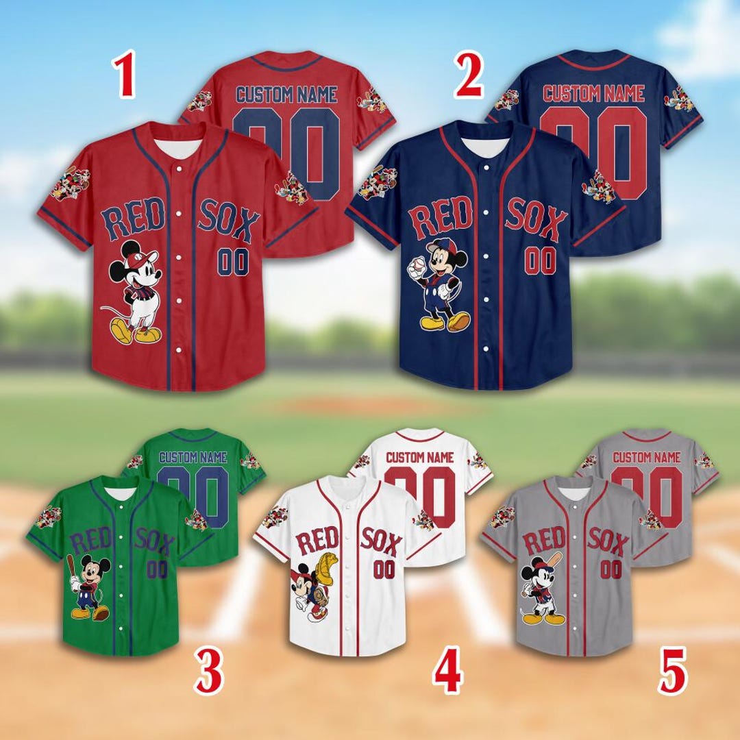Mickey Mouse Red Sox Baseball Team Jersey, Custom Mickey Mouse Boston ...