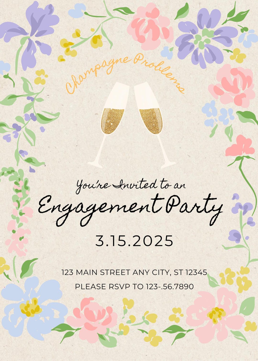 Champagne Problems Engagement Invitation – Editable Moody Swiftie Party ...