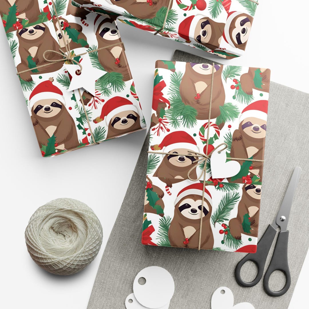 Sloth Christmas Gift Wrap, Wrapping Paper Roll, Holiday Present Wrap ...