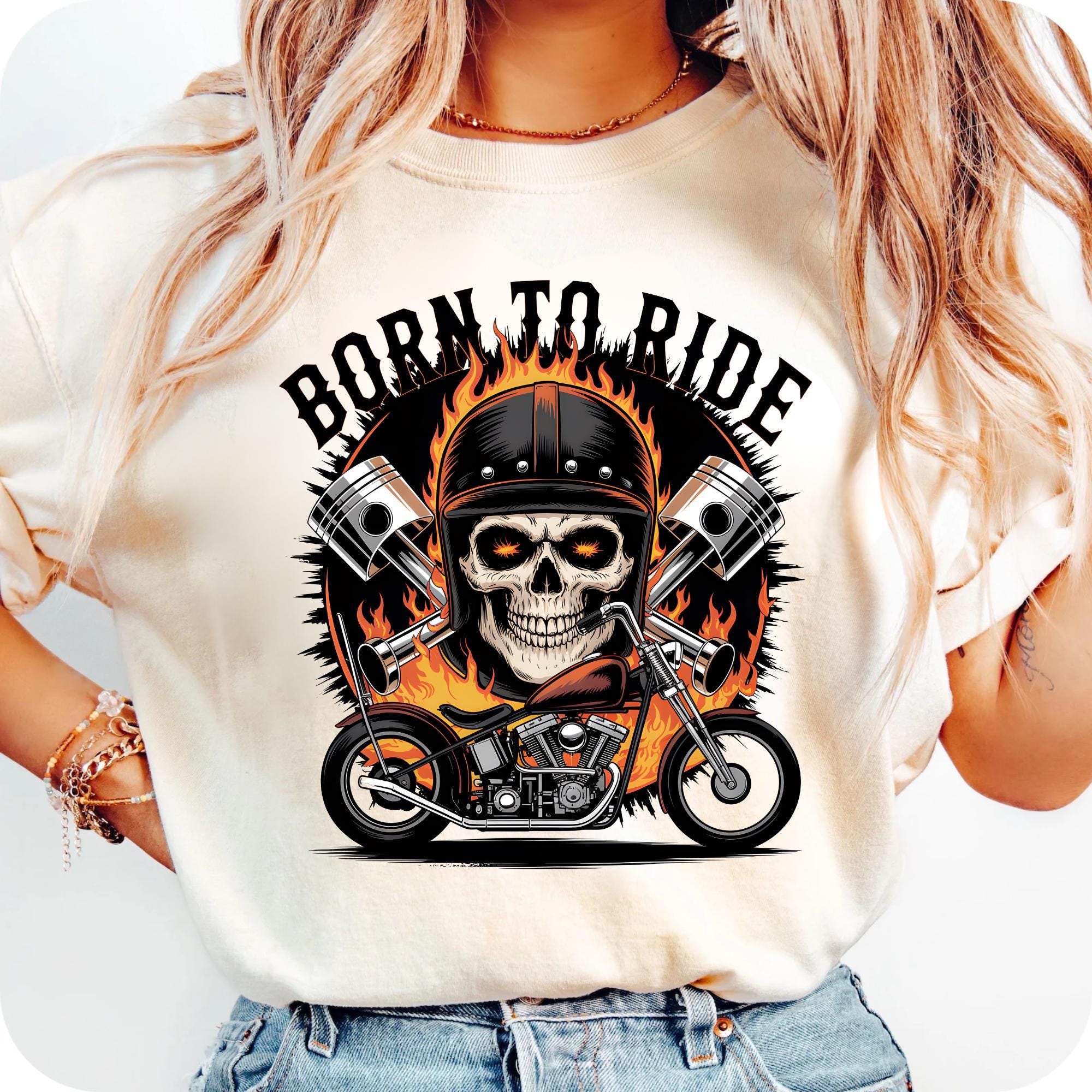Born to Ride Skull Biker PNG: Gothic Motorcycle Art (digital Download ...