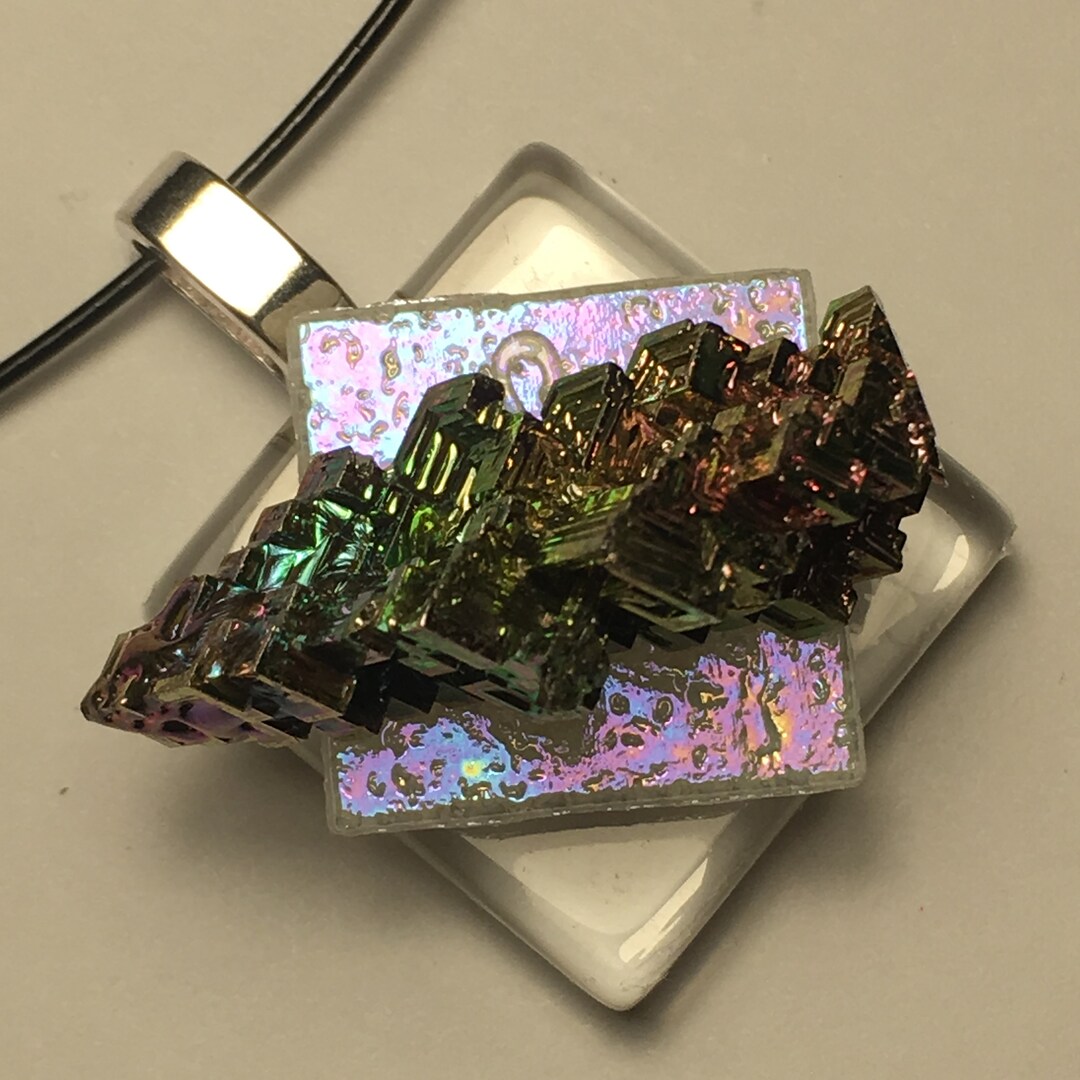 Rainbow Bismuth Necklace Glass Tile Pendant Opal Color Choker B23 - Etsy