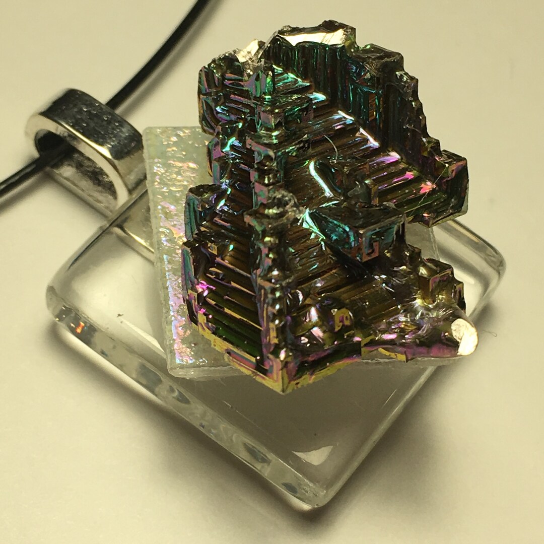 Glass Tile Necklace Rainbow Bismuth Pendant Art Glass Choker OOAK B25 ...