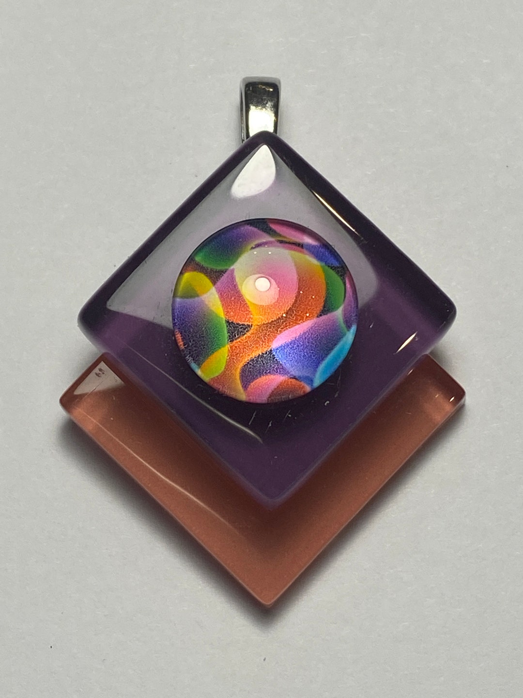 Rainbow Swirl Glass Tile Pendant Purple Necklace Pink Choker SW3 - Etsy