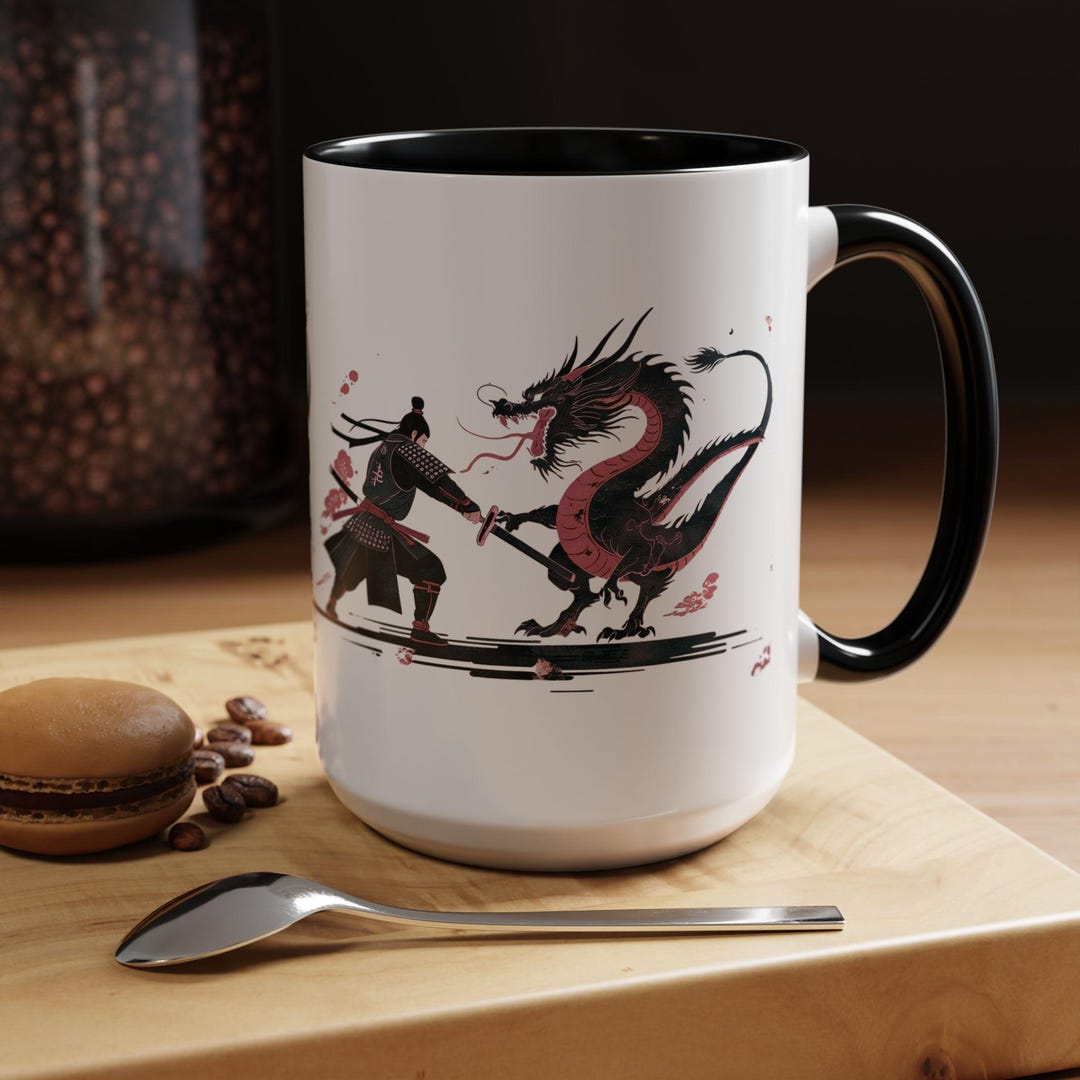 Samurai Vs Dragon Coffee Mug: Japanese Warrior Art, Anime Gift - Etsy