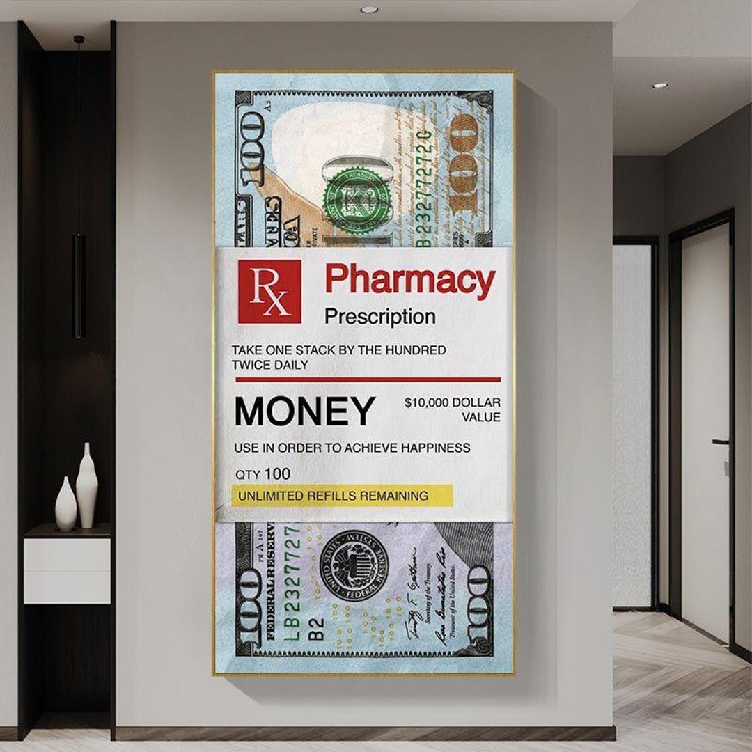 Pharmacy Prescription Money Canvas Wall Art Pop Art Style 100 Dollar ...