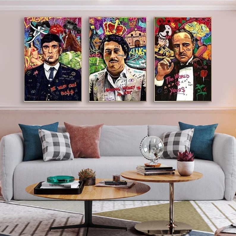 Gangster Icon Graffiti Wall Art Canvas Set Motivational Urban Pop ...