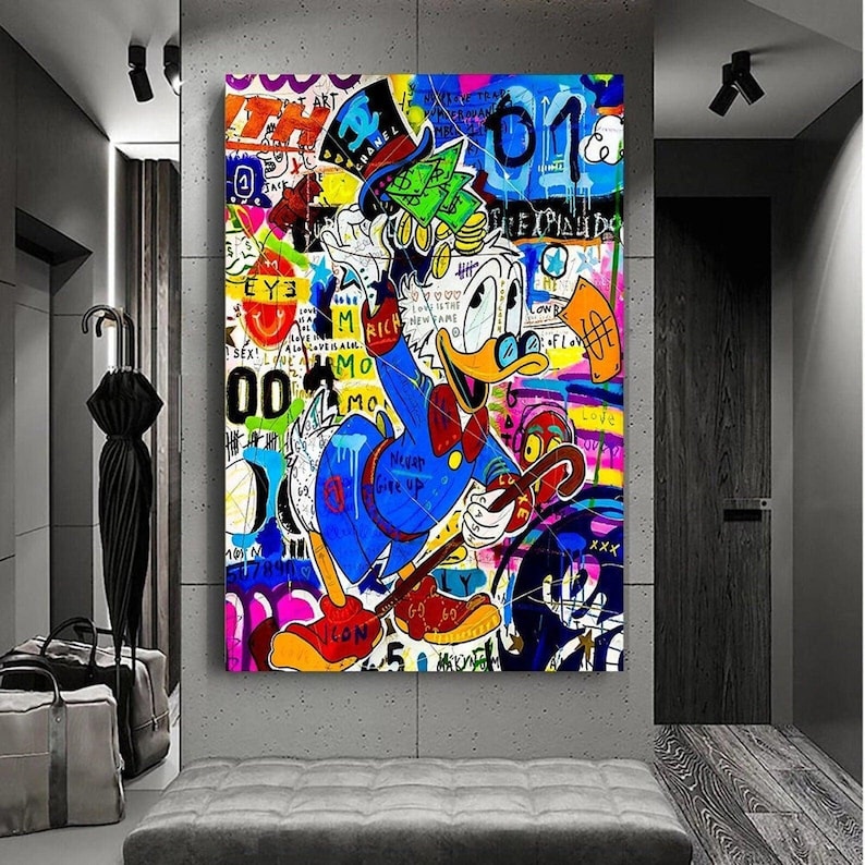Donald Duck Rich Graffiti Alec Monopoly Art Canvas Painting Funny Color ...