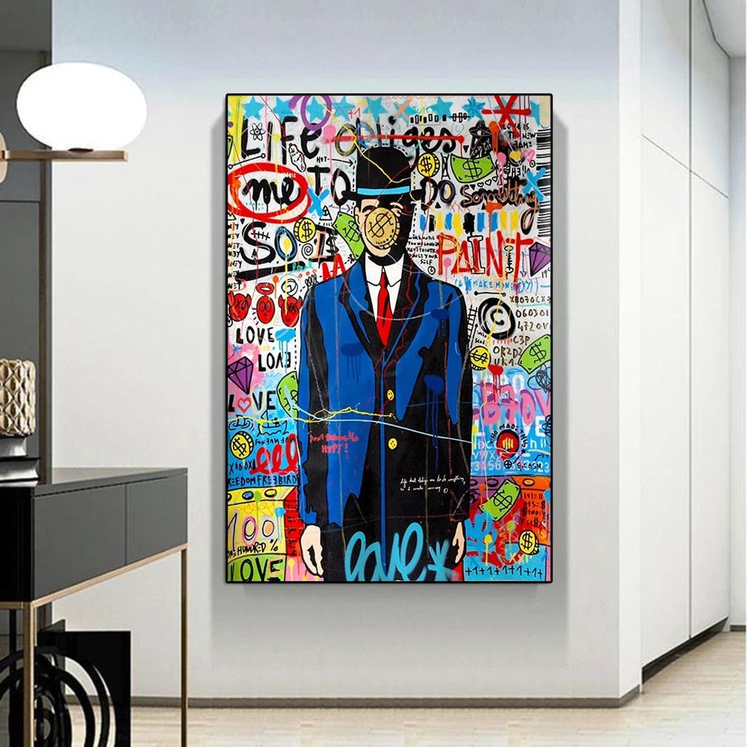 The Son of Man Funny Graffiti Canvas Painting Street Pop Art Rene ...