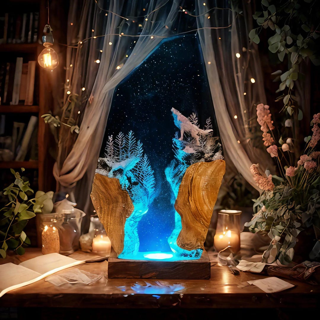 Wood Aurora Husky Lights Resin Lamp, Custom Epoxy Wood Aurora Borealis ...