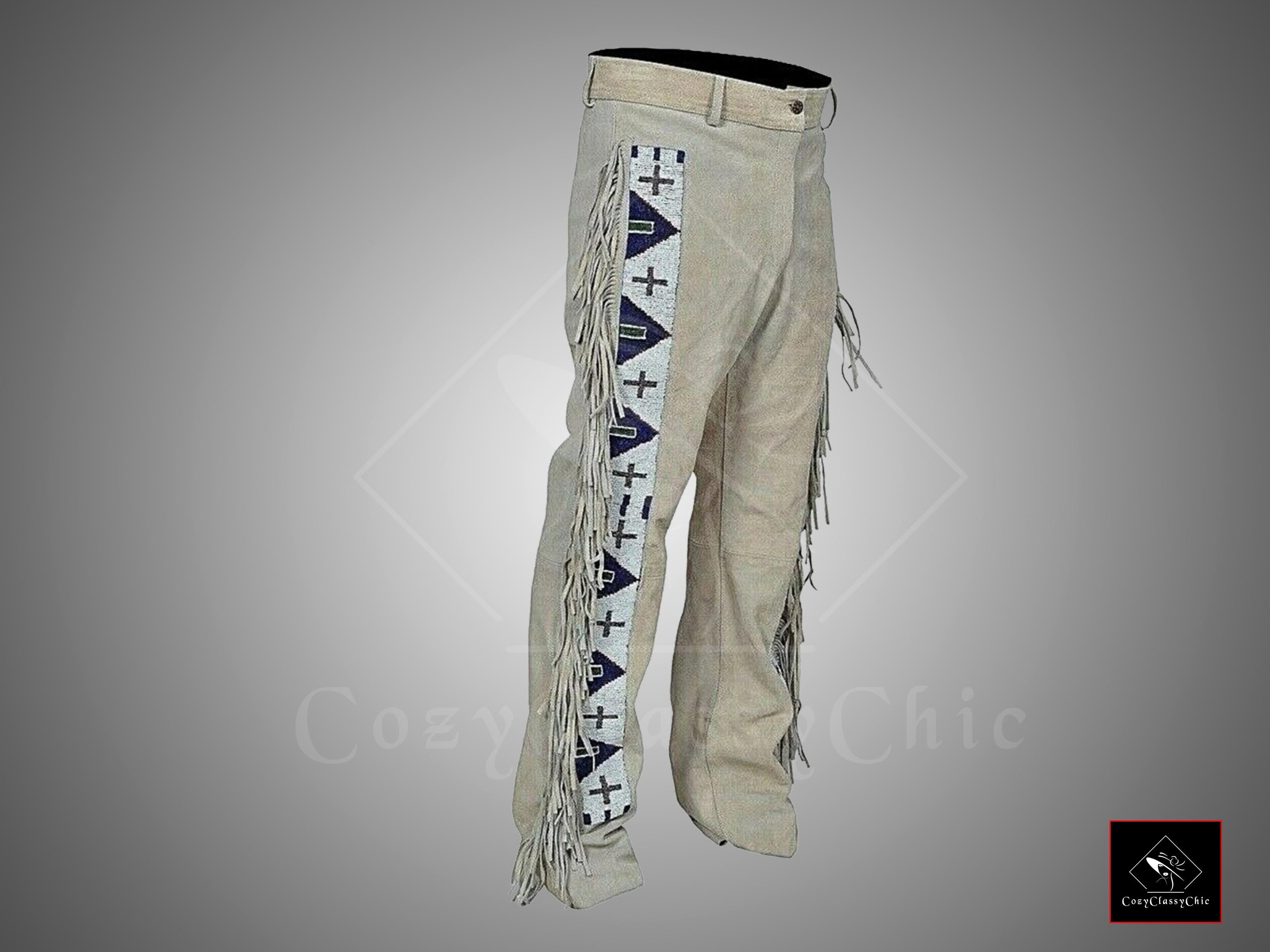 Native Indian American Western Cowboy Buckskin Leather Pant, Beaded ...