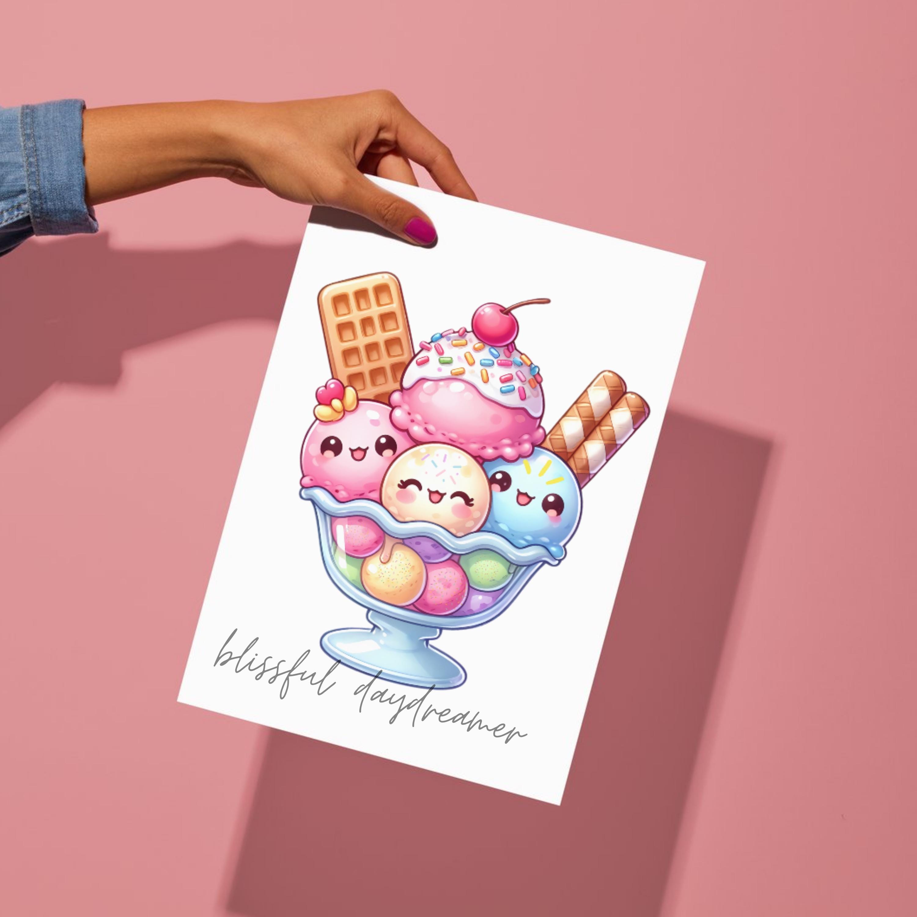 Watercolor Kawaii Ice Cream Sundae PNG, Watercolor Png, Ice Cream Png ...