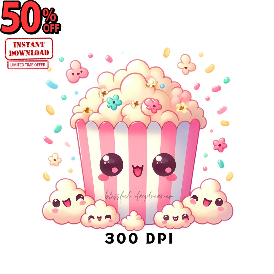 Kawaii Popcorn PNG, Cute Png, Party Png, Chibi Style, Kawaii Png ...
