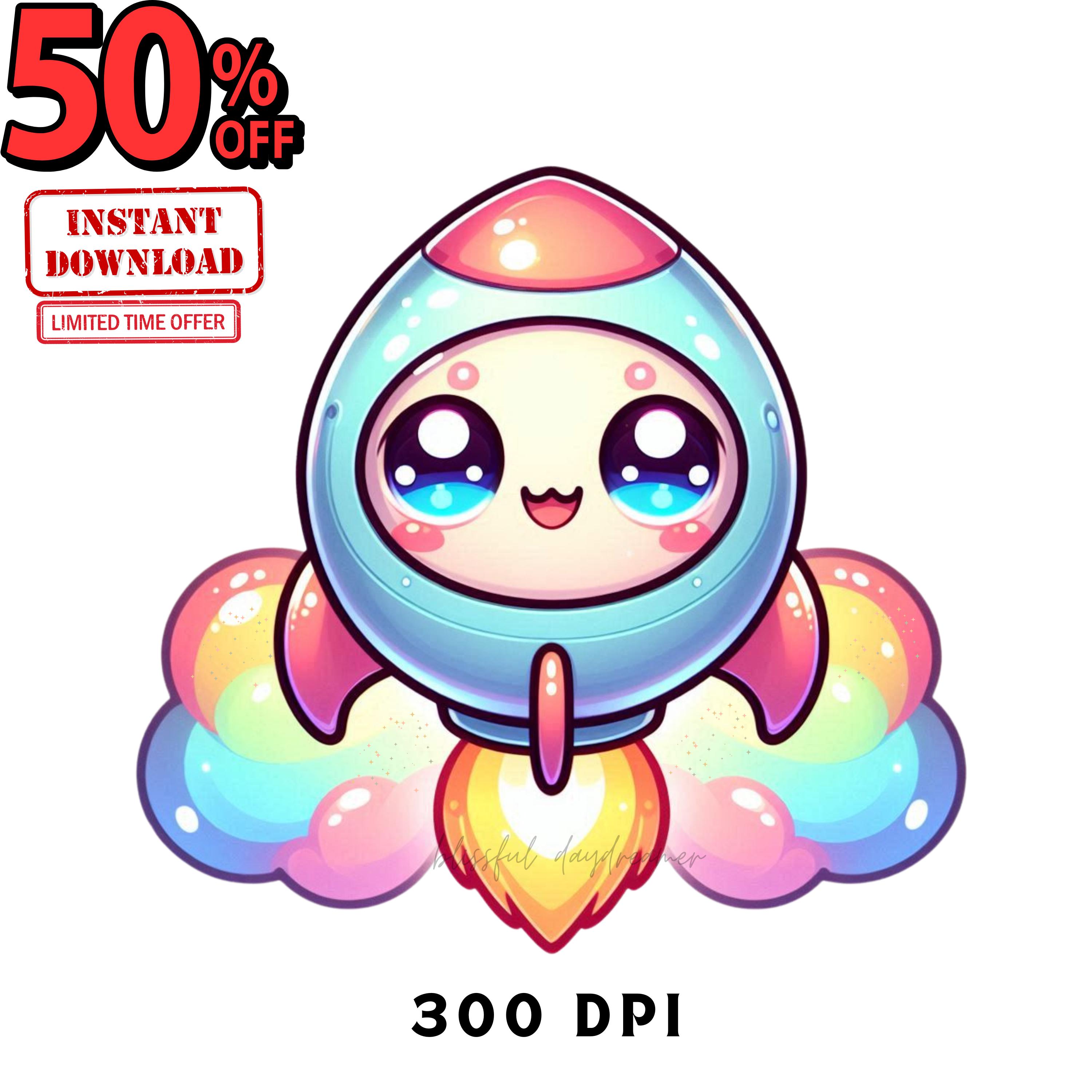 Smiling Rocket Ship Png, Rainbow Png, Flying Png, Chibi Style, Kawaii ...