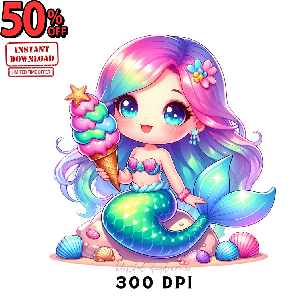 Mermaid With Ice Cream PNG, Mermaid Design, Mermaid Printables, Girly ...