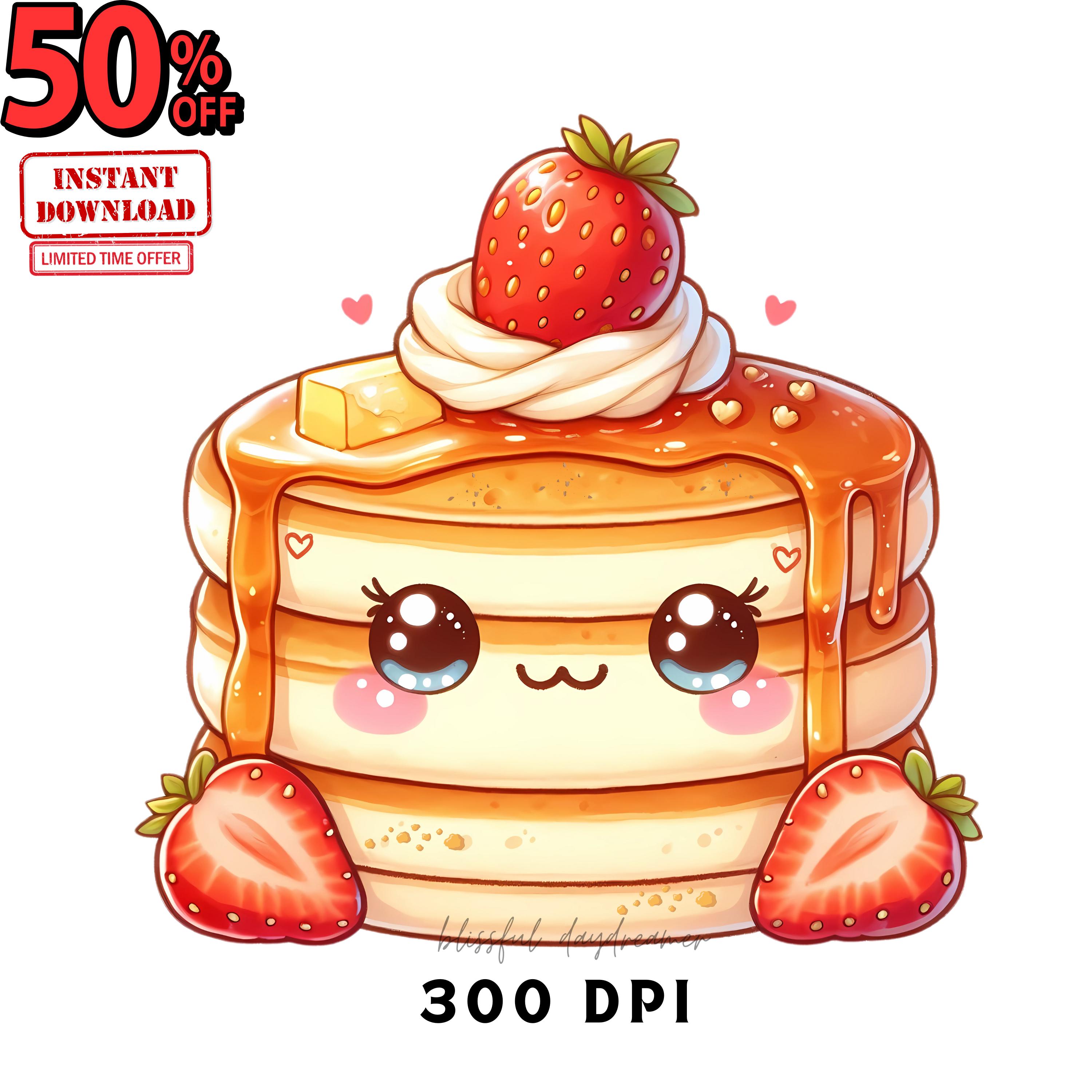 Watercolor Kawaii Pancake Stack PNG, Watercolor Png, Strawberry Png ...