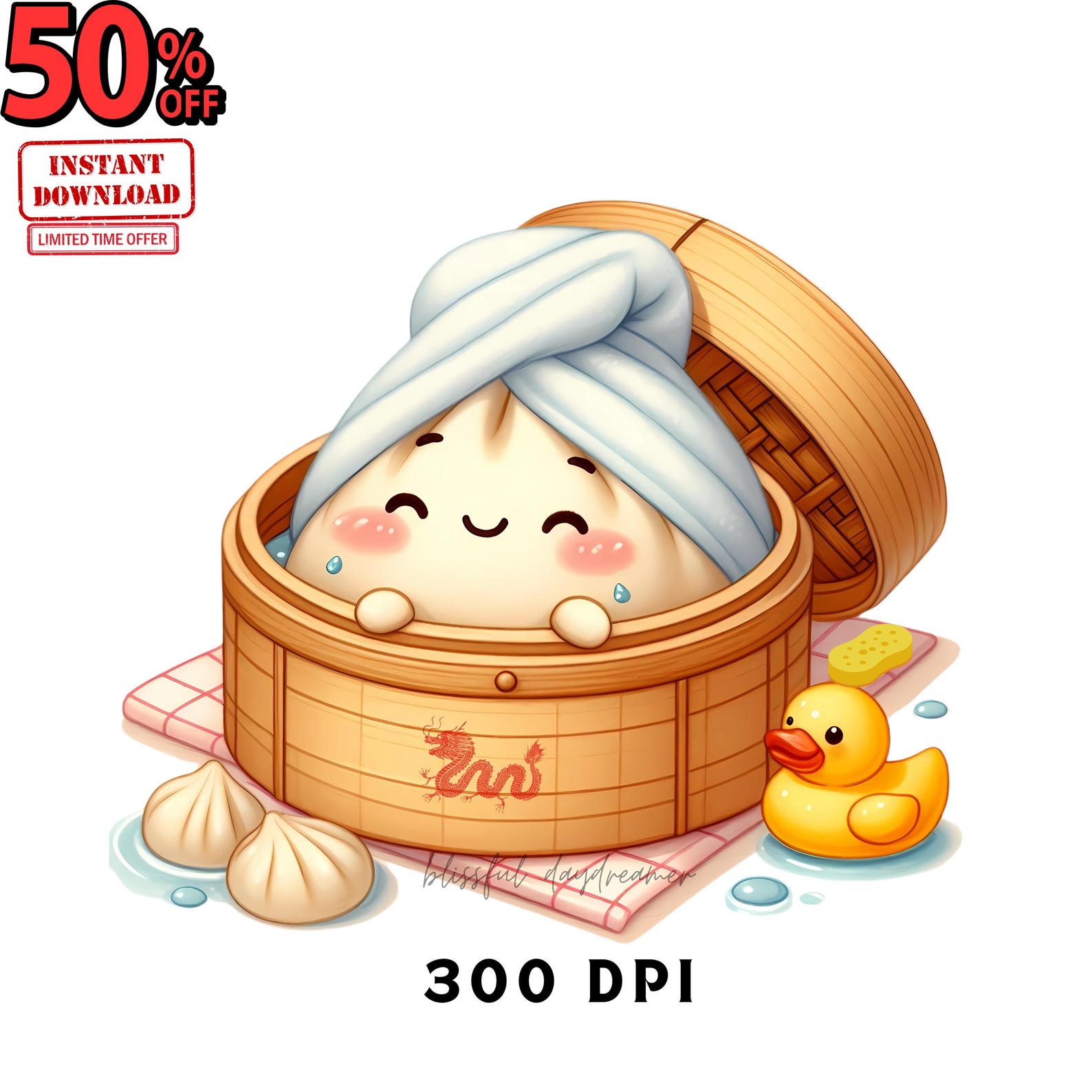 Watercolor Kawaii Dumpling Hot Tub PNG, Watercolor Png, Food Png, Chibi ...