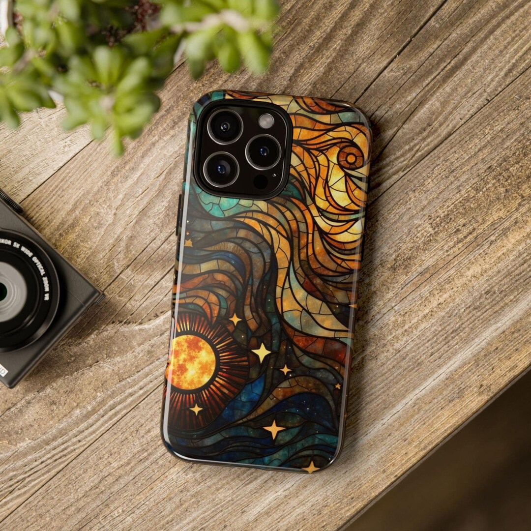 Celestial Stained Glass Sun Phone Case: Starry Night Sky - Etsy