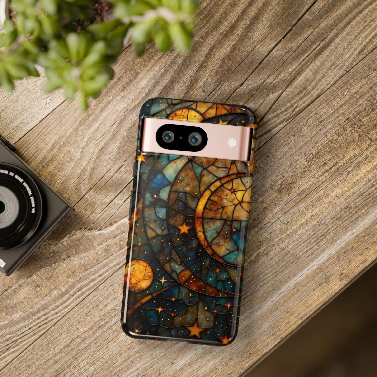 Stained Glass Moon and Stars Phone Case: Celestial Space Cover - Etsy