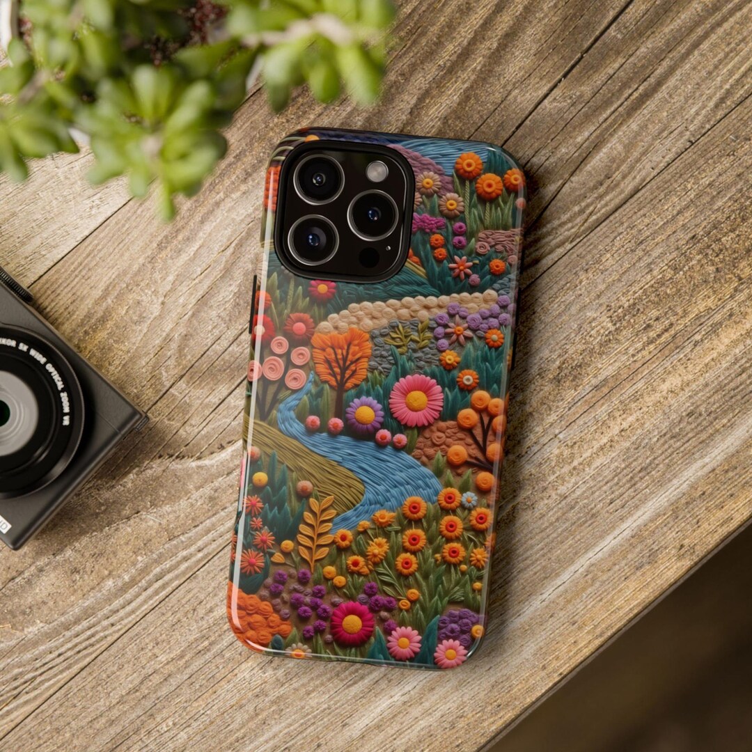 Vintage Floral Embroidery Effect Phone Case, Wildflower Boho Case ...
