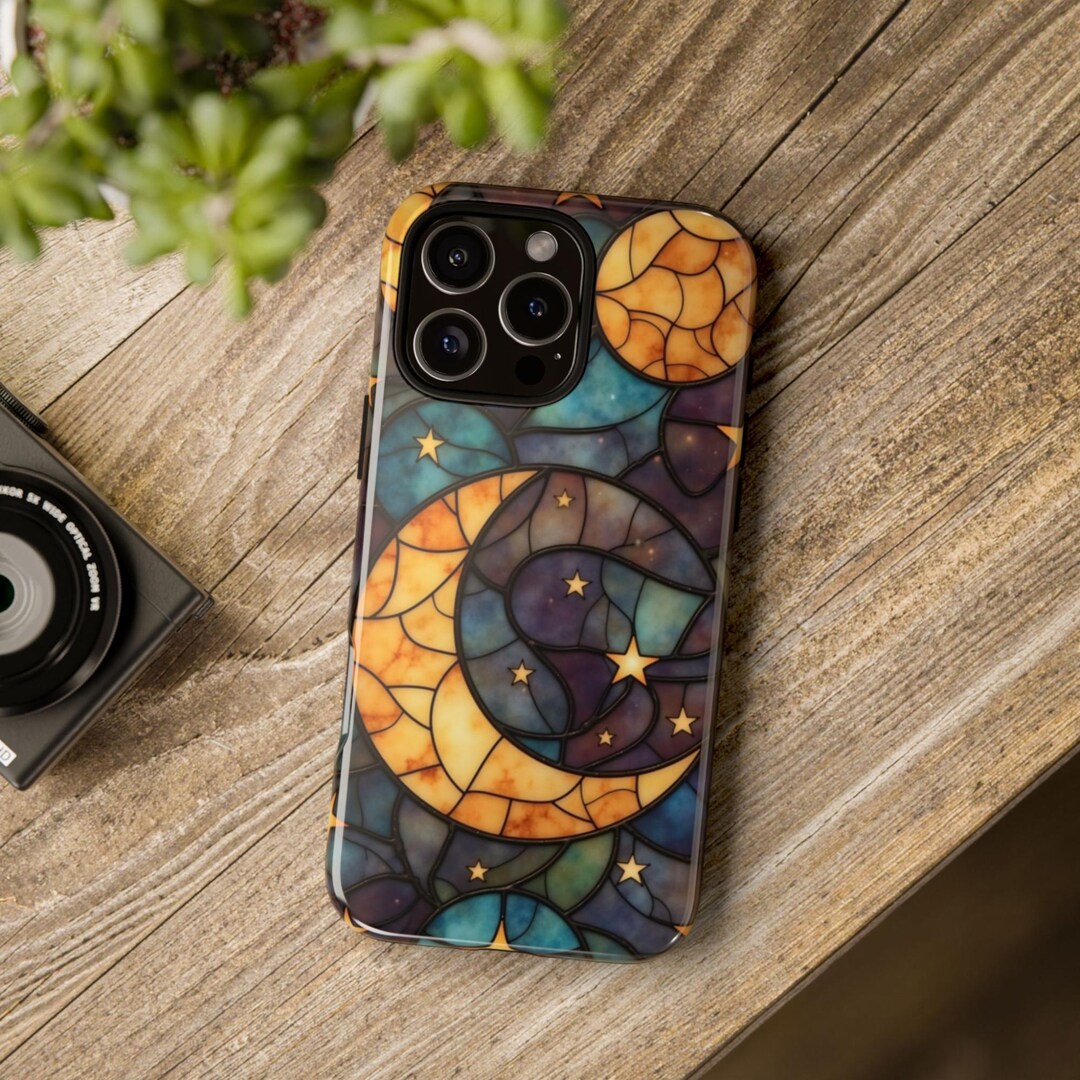 Celestial Stained Glass Moon and Stars Phone Case, Celestial Phone ...