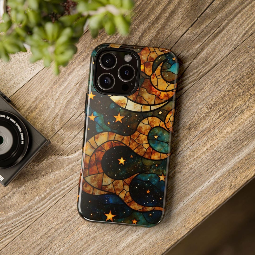 Stained Glass Moon & Stars Phone Case: Celestial Starry Night Sky - Etsy
