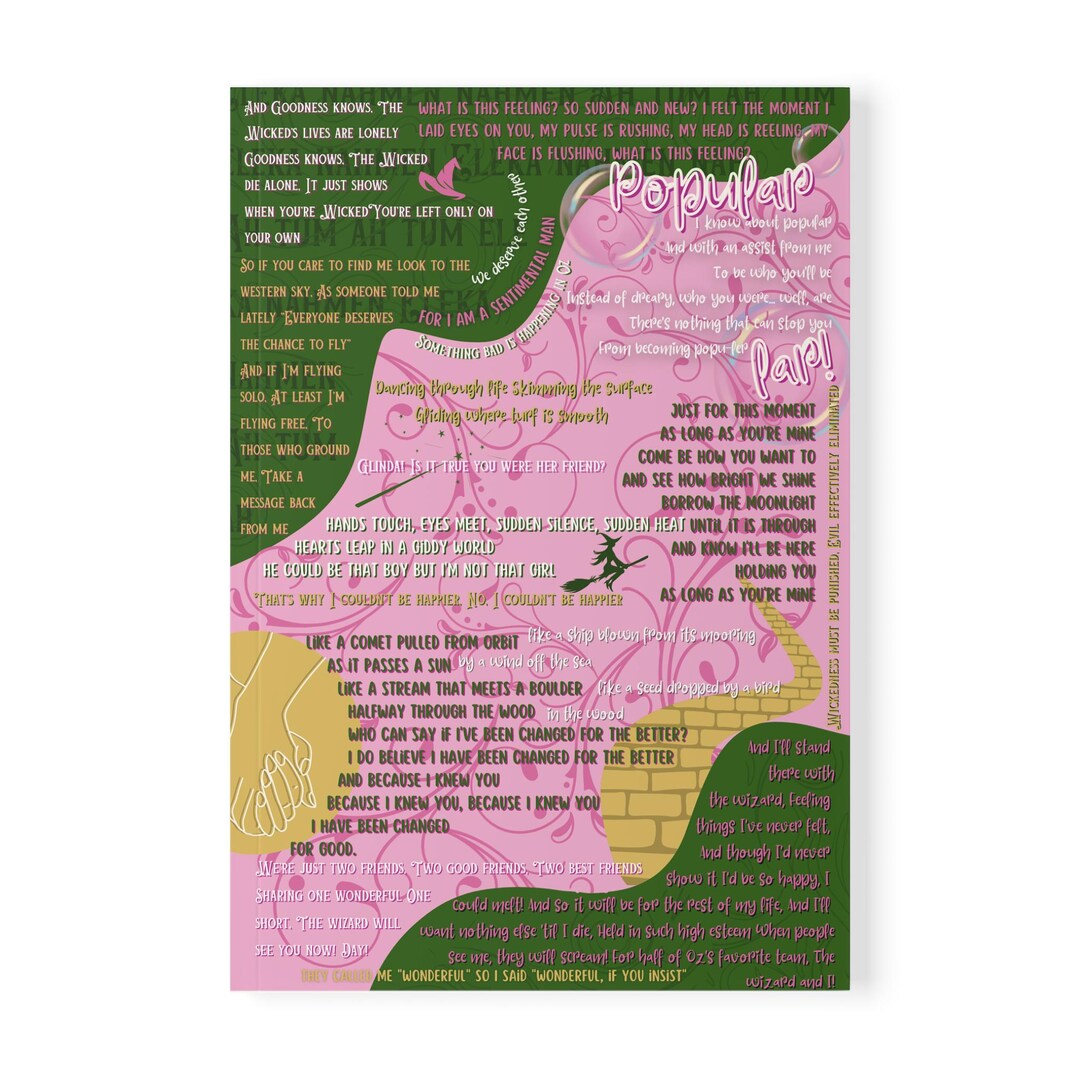 Wicked Musical Collage Notebook. All Songs Show Journal, Gift for ...