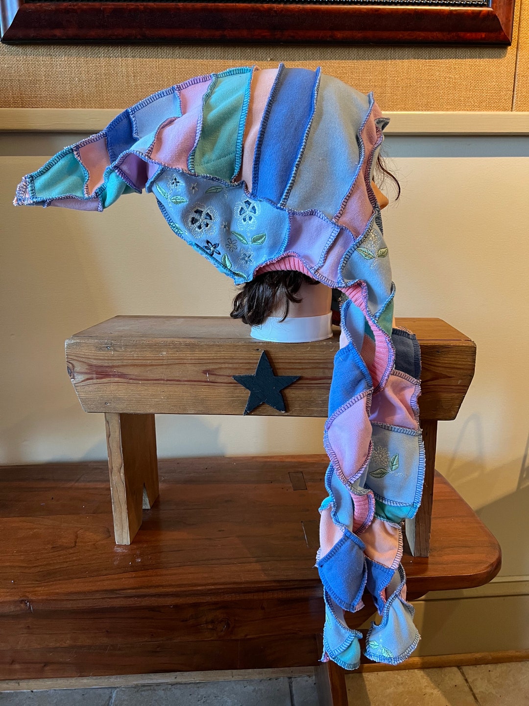 Pastel Flowers Jester Beanie Fleece Wizard Hat Unisex Ooak Upcycled ...