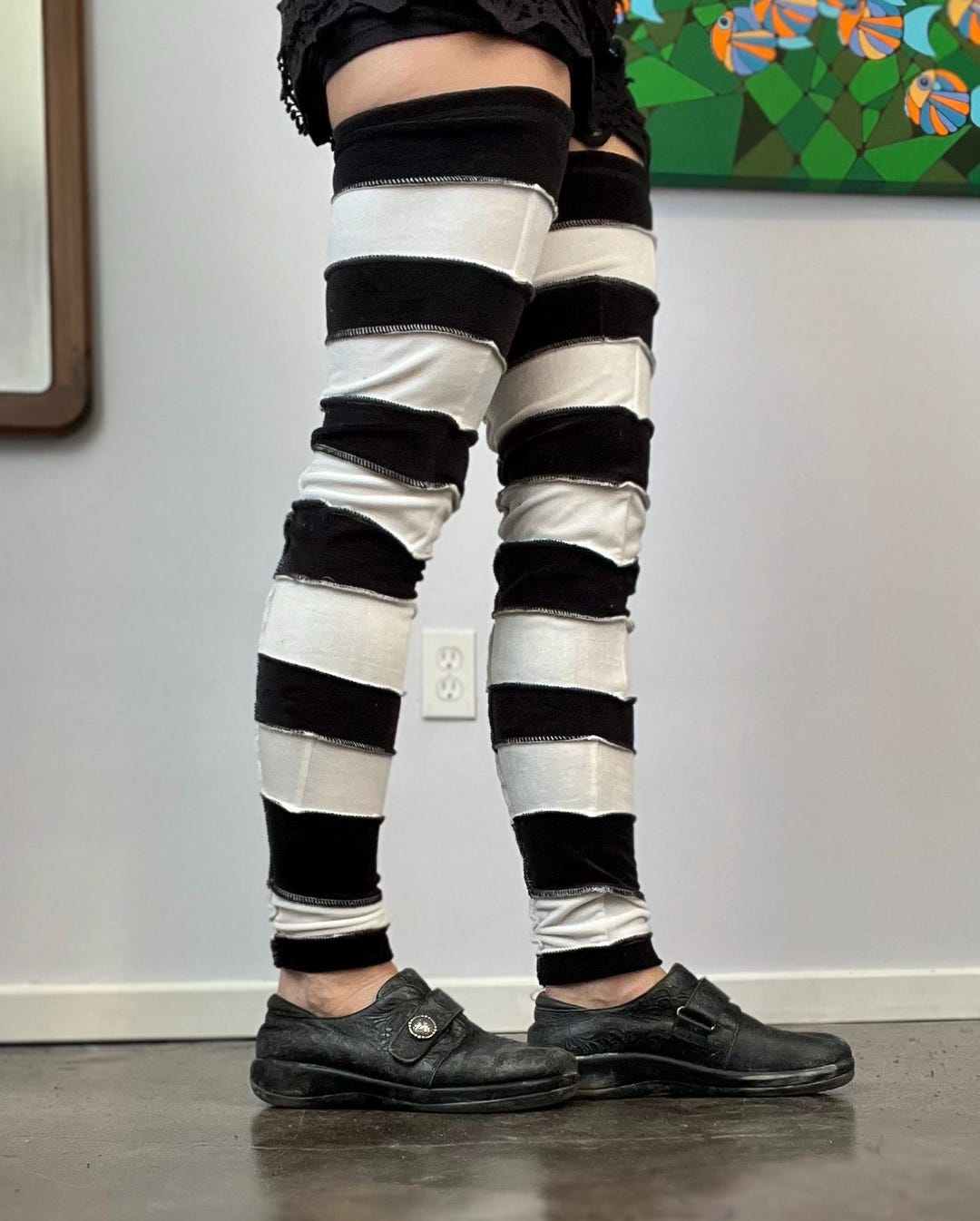 Super Extra Long Thigh High Sexy Soft Black White Velour Legwarmers ...