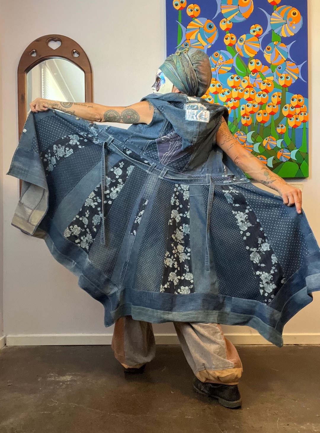 Blue Patchwork Asymmetrical Hooded Denim Wizard Priestess Dr Strange ...