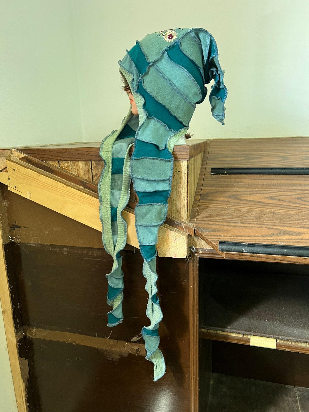 Teal Sea Green Horse Jester Beanie Fleece Wizard Hat Ooak Upcycled ...