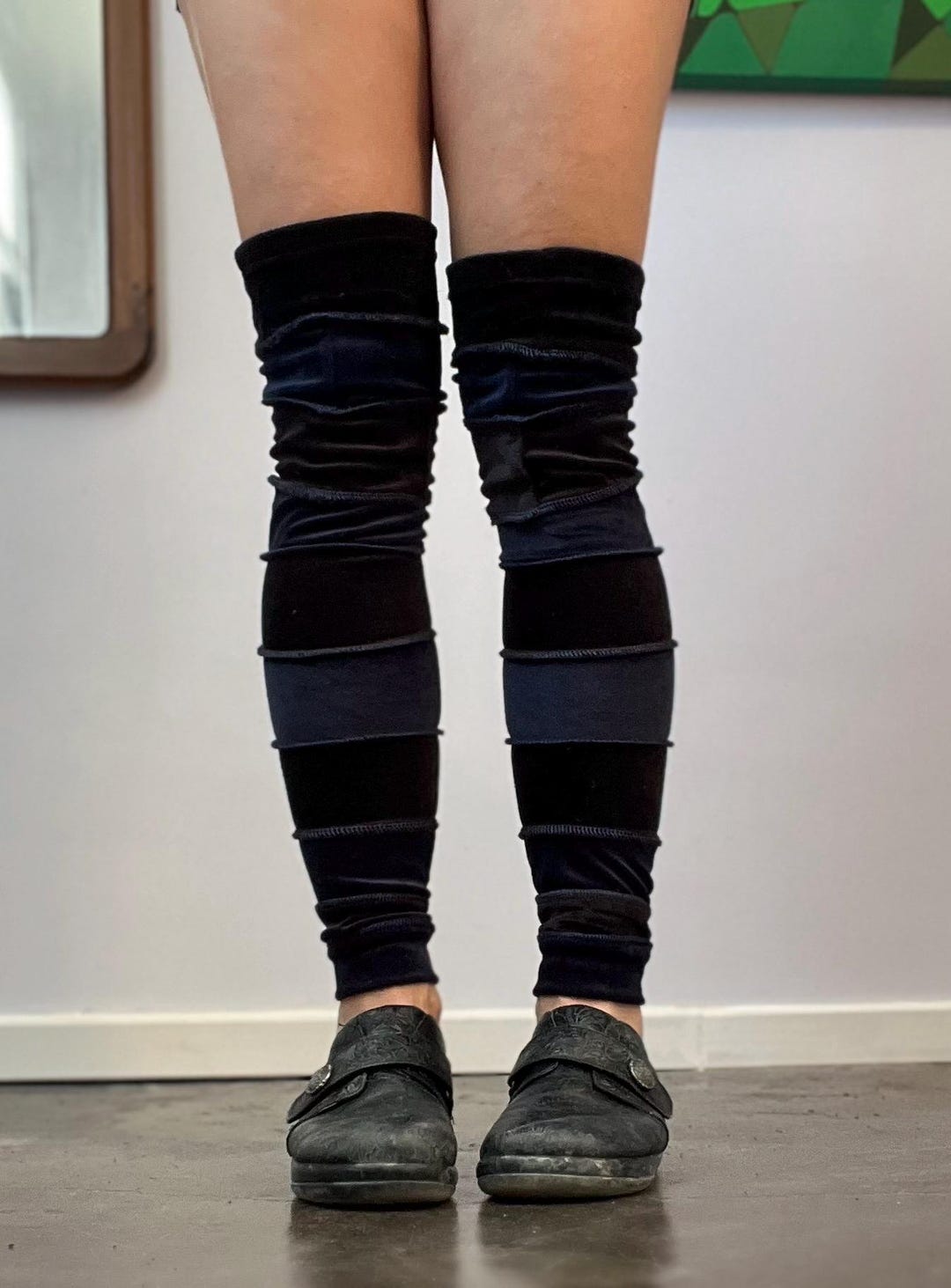 Super Extra Long Thigh High Sexy Navy Black Velour Legwarmers Upcycled ...