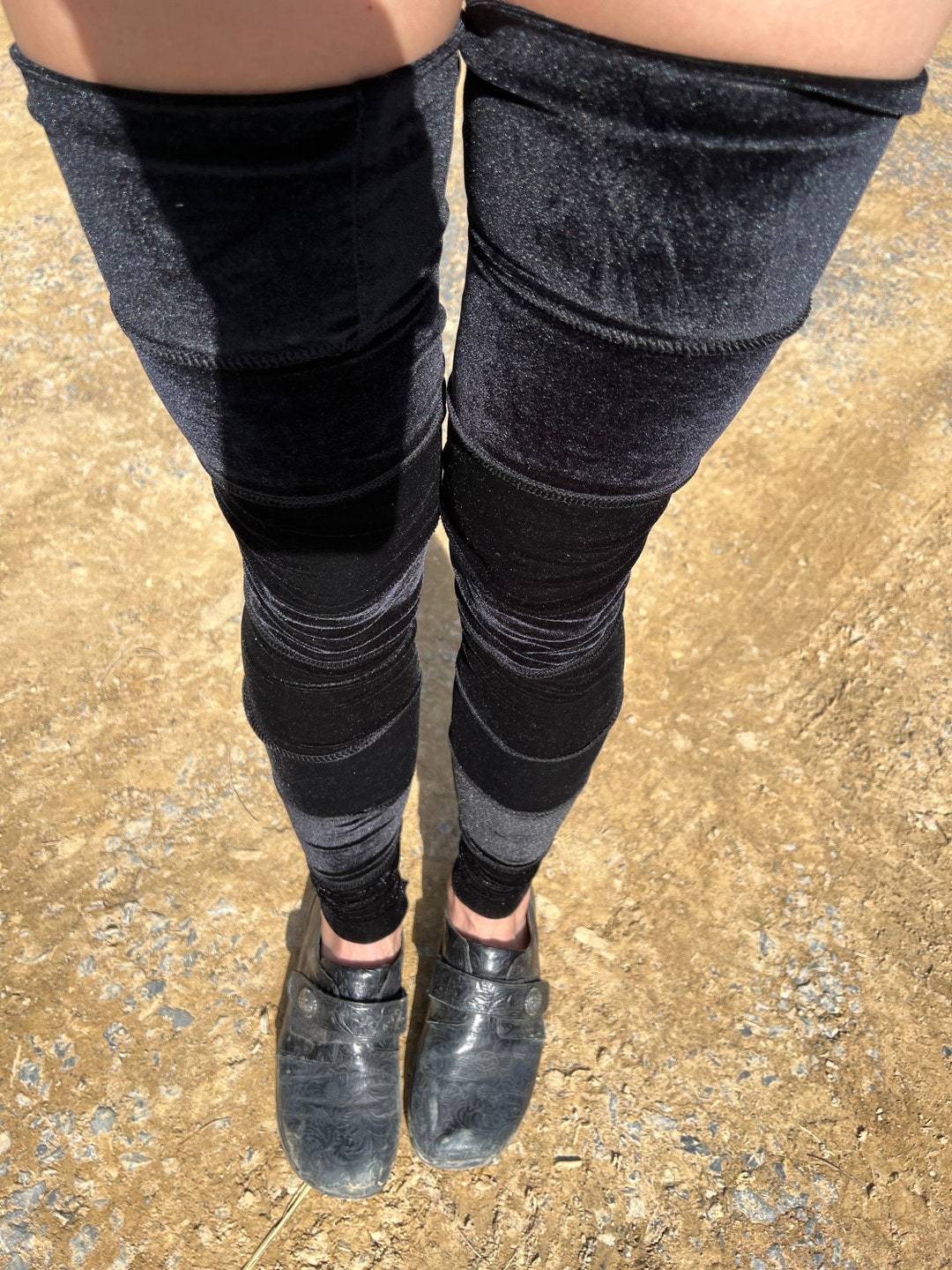 Super Extra Long Thigh High Thick Sexy Black Velvet Legwarmers Upcycled ...