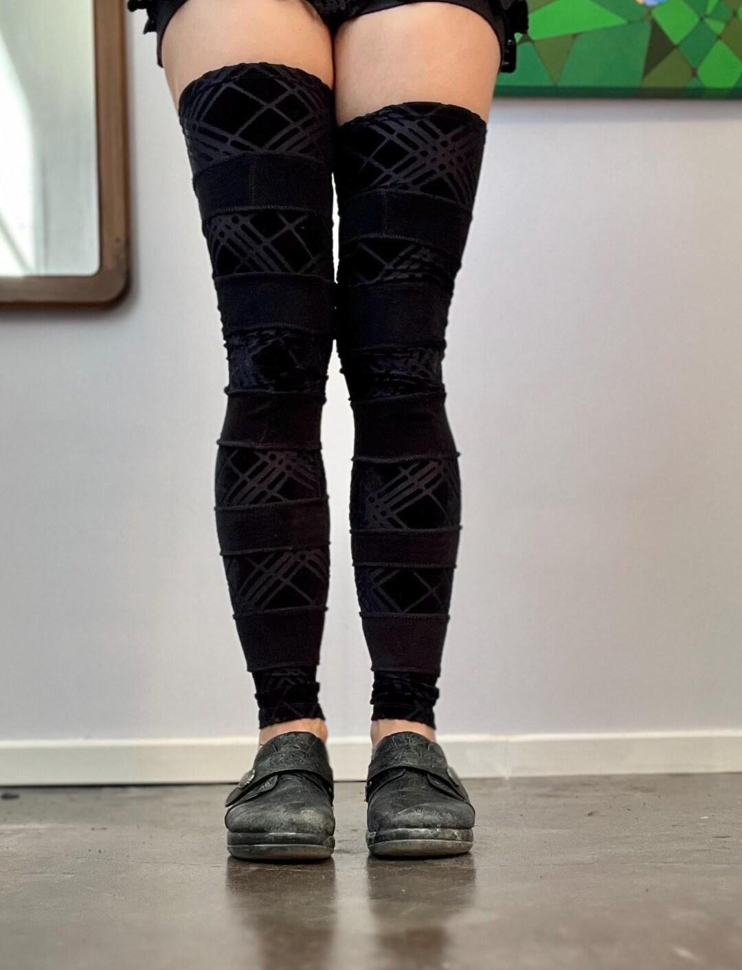 Super Extra Long Thigh High Sexy Navy Black Sheer Velour Legwarmers ...