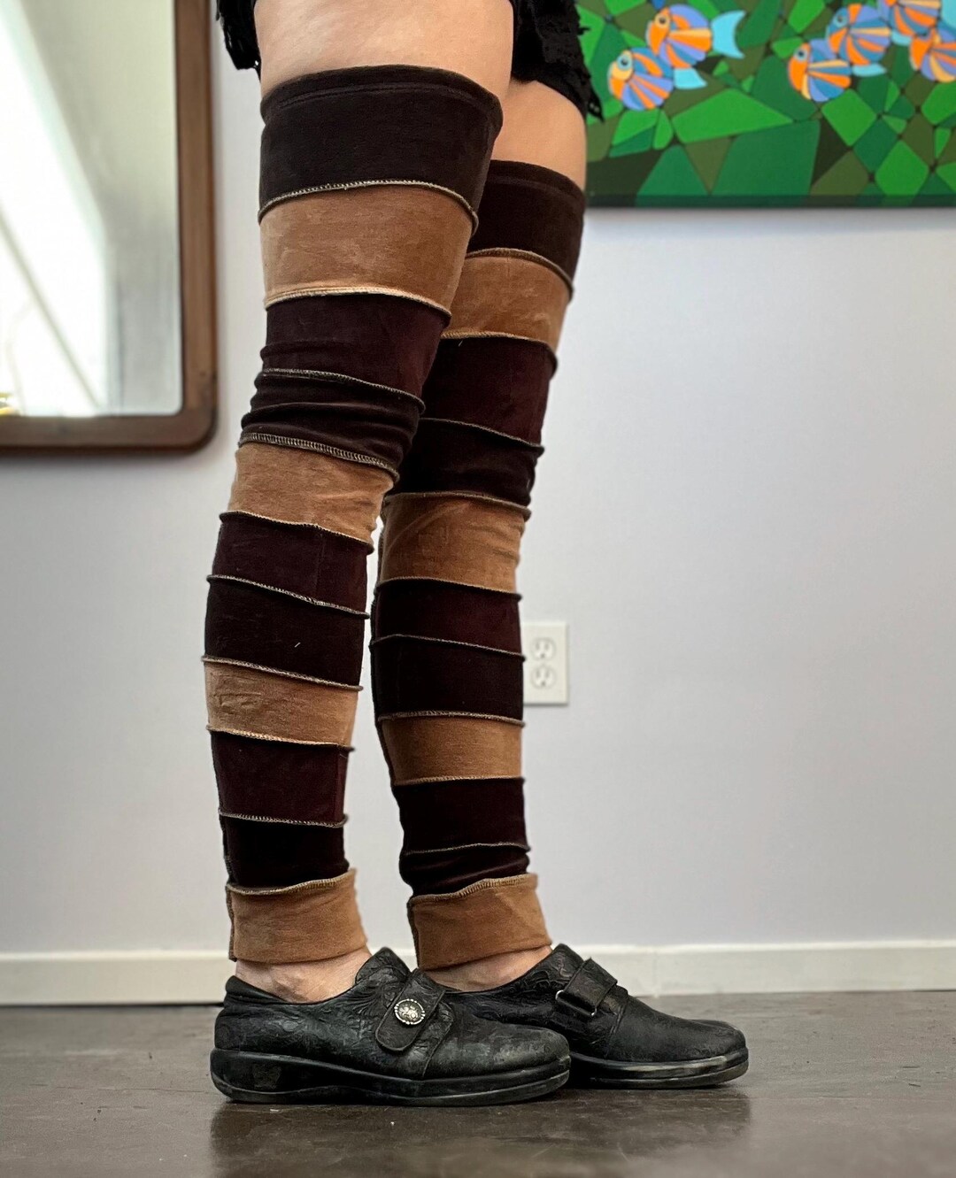 Super Extra Long Thigh High Sexy Nature Brown Dream Velour Legwarmers ...