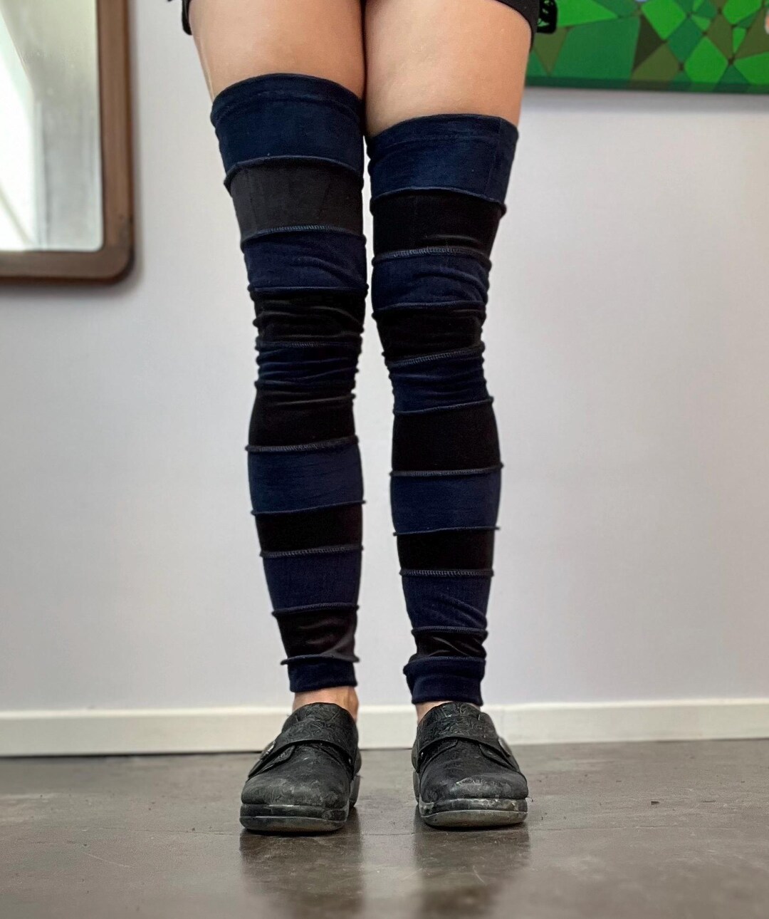 Super Extra Long Thigh High Sexy Black Navy Velour Legwarmers Upcycled ...