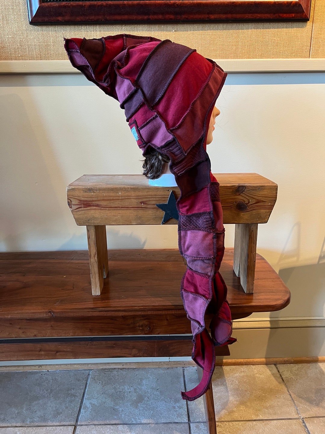 Maroon Wine Red Jester Beanie Fleece Wizard Hat Unisex Ooak - Etsy