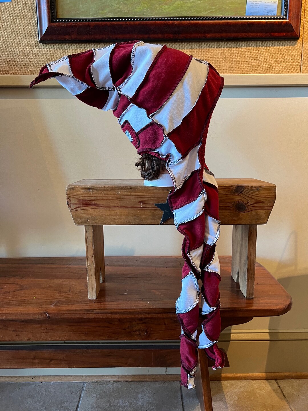 Maroon White Jester Beanie Fleece Wizard Hat Unisex Ooak Upcycled ...