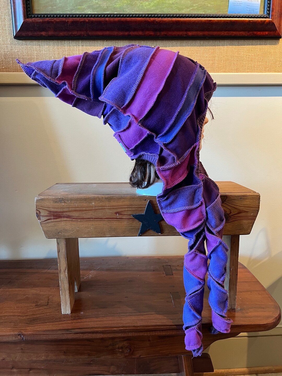 Purple Jester Beanie Fleece Wizard Hat Unisex Ooak Upcycled Patchwork ...