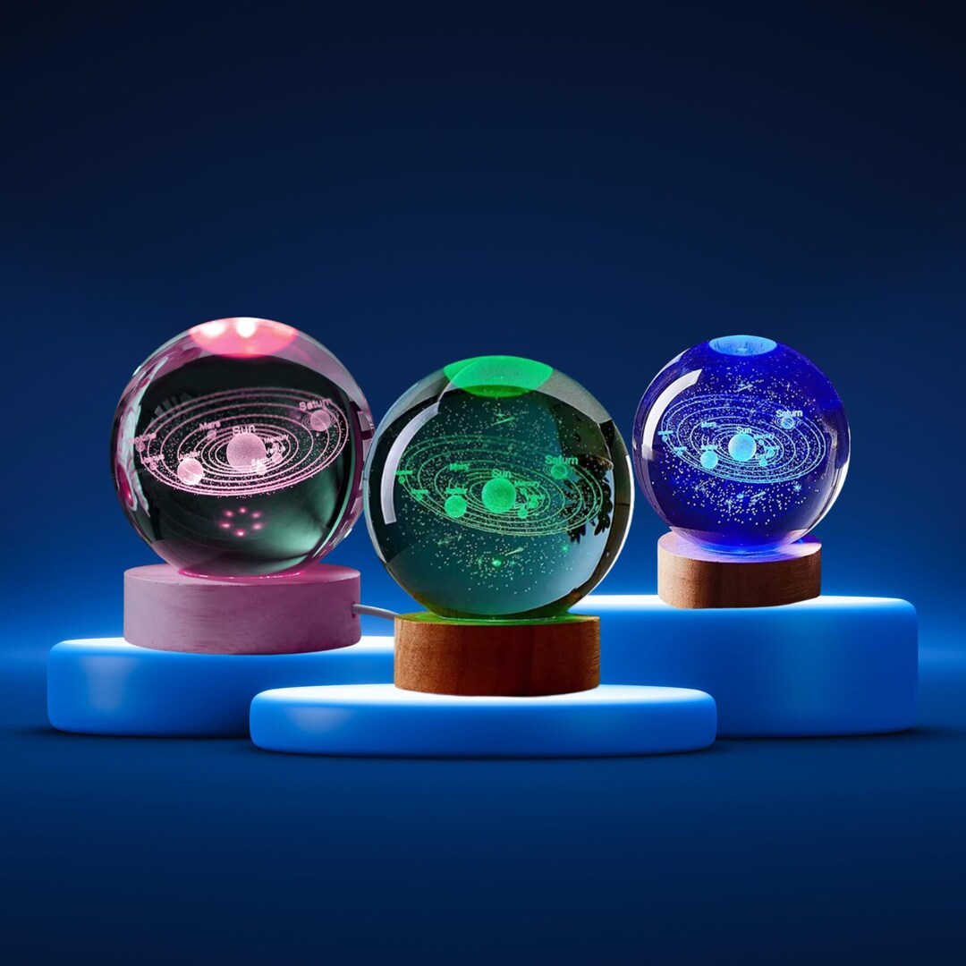 Solar System Crystal Ball With Color Night Light 3D USB Galaxy, Home ...