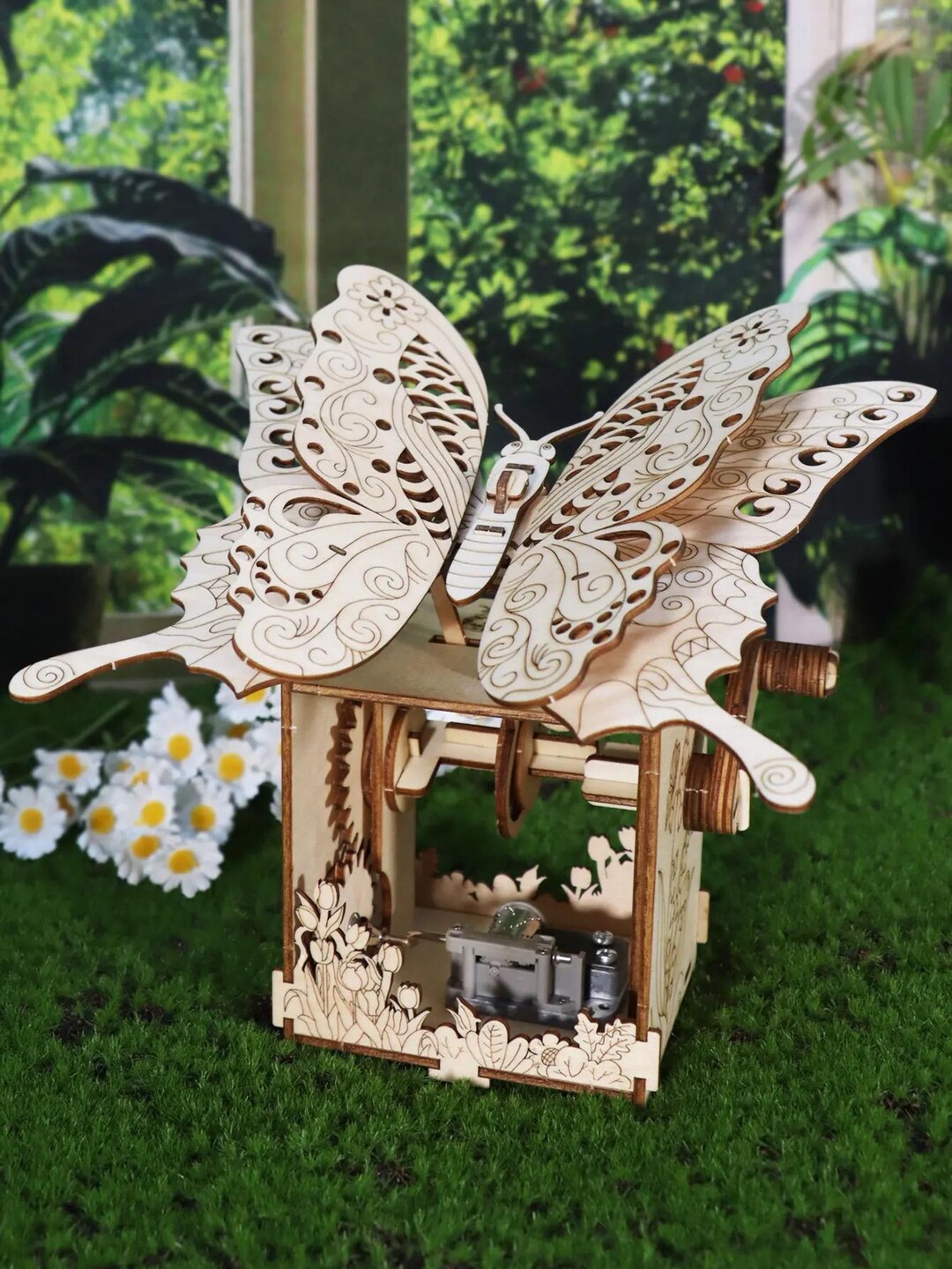 3D Wooden Puzzle Butterfly Music Box You Are My Sunshine Handmade Model ...