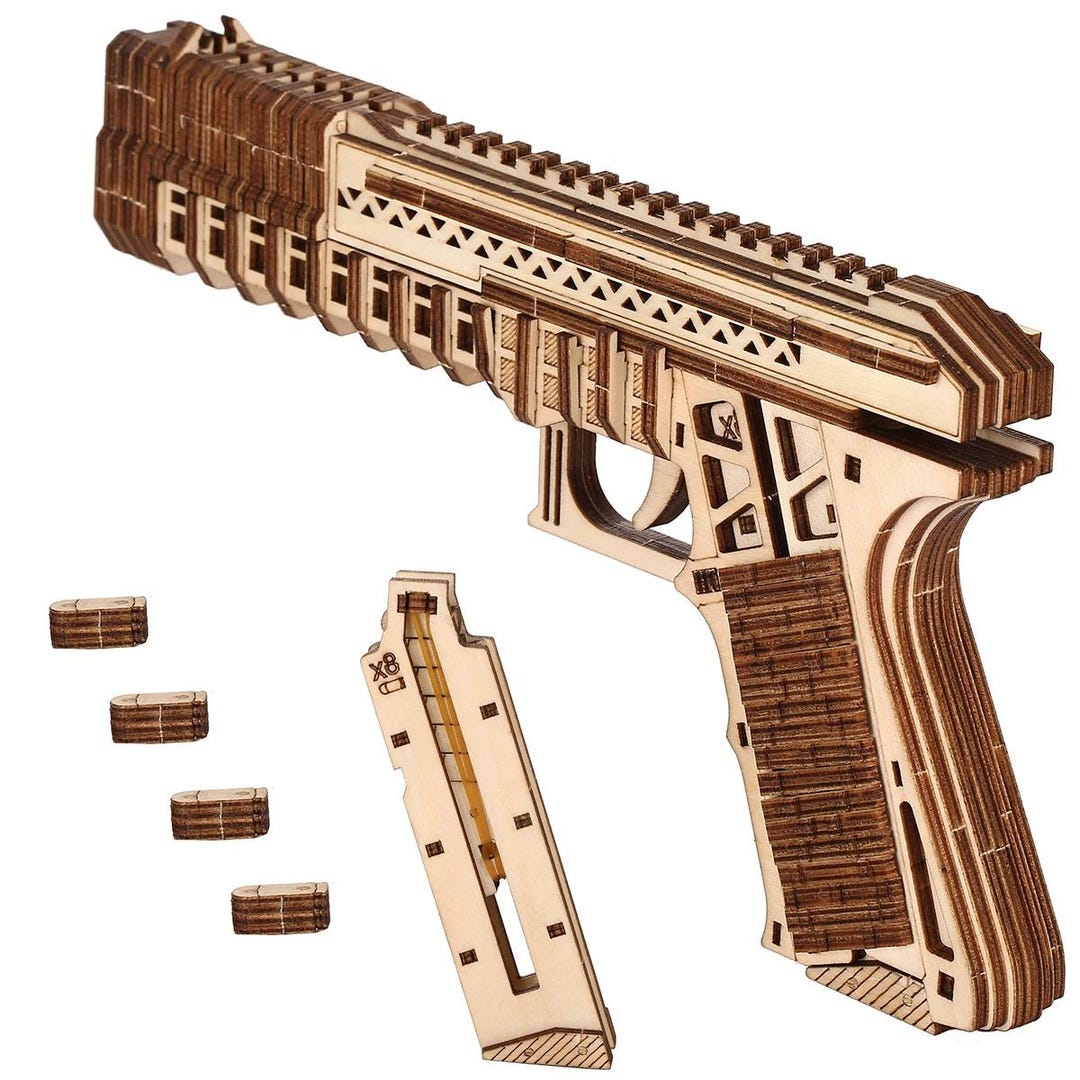 DIY 3D Wooden Puzzle Pistol With Bullets Building Block Assembly Kit ...