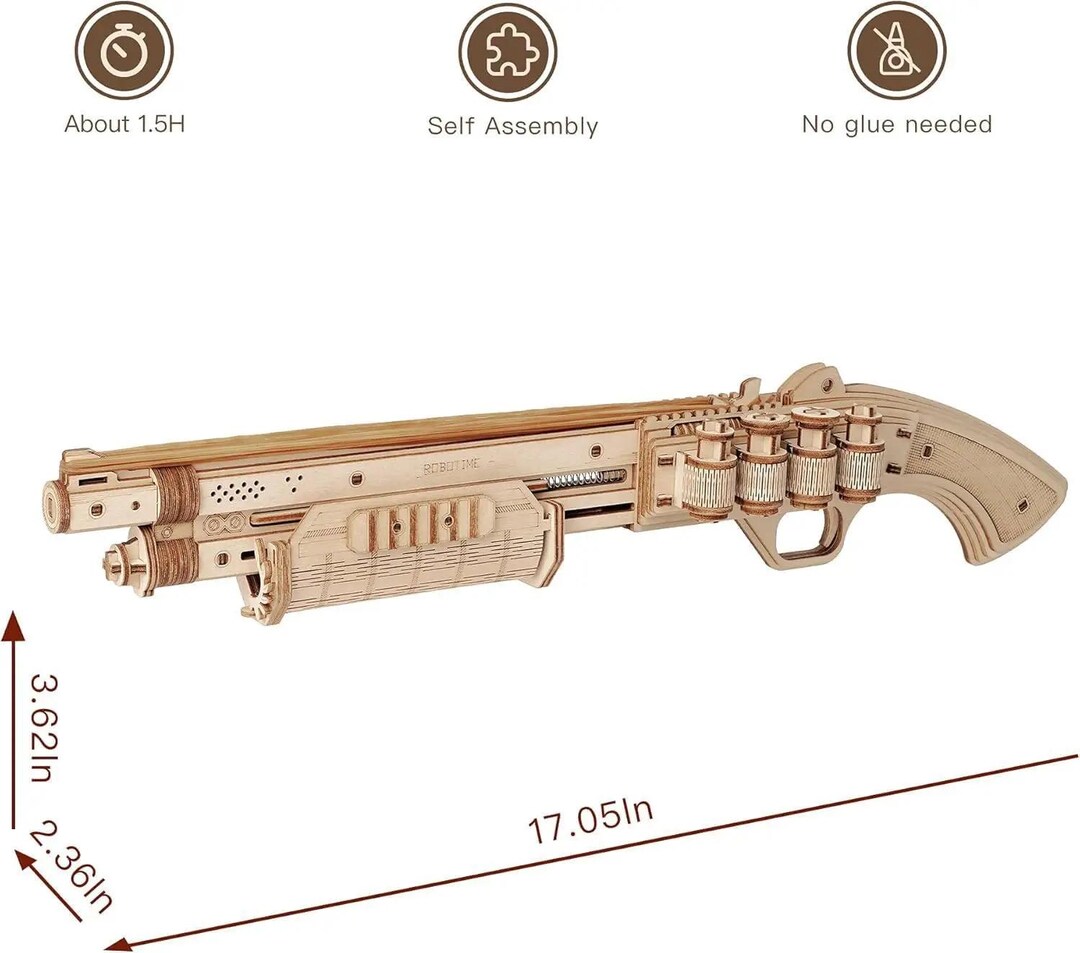 3D Wooden Toy Gun Puzzle Mechanical Building Model Kit for Kids ...