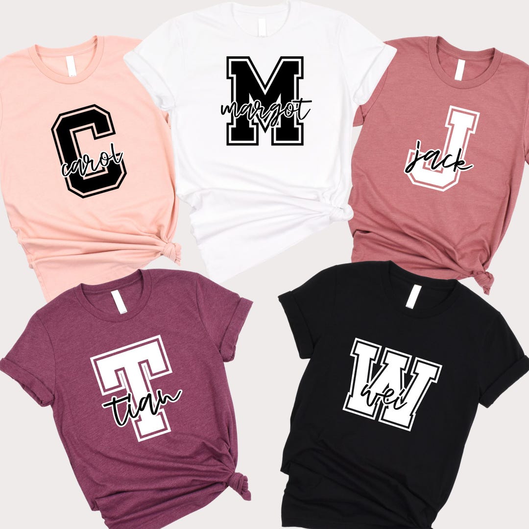 Custom Group Name Shirt for Her Personal Lettering Shirt Monogramed Tee Custom Initial T-shirt ...