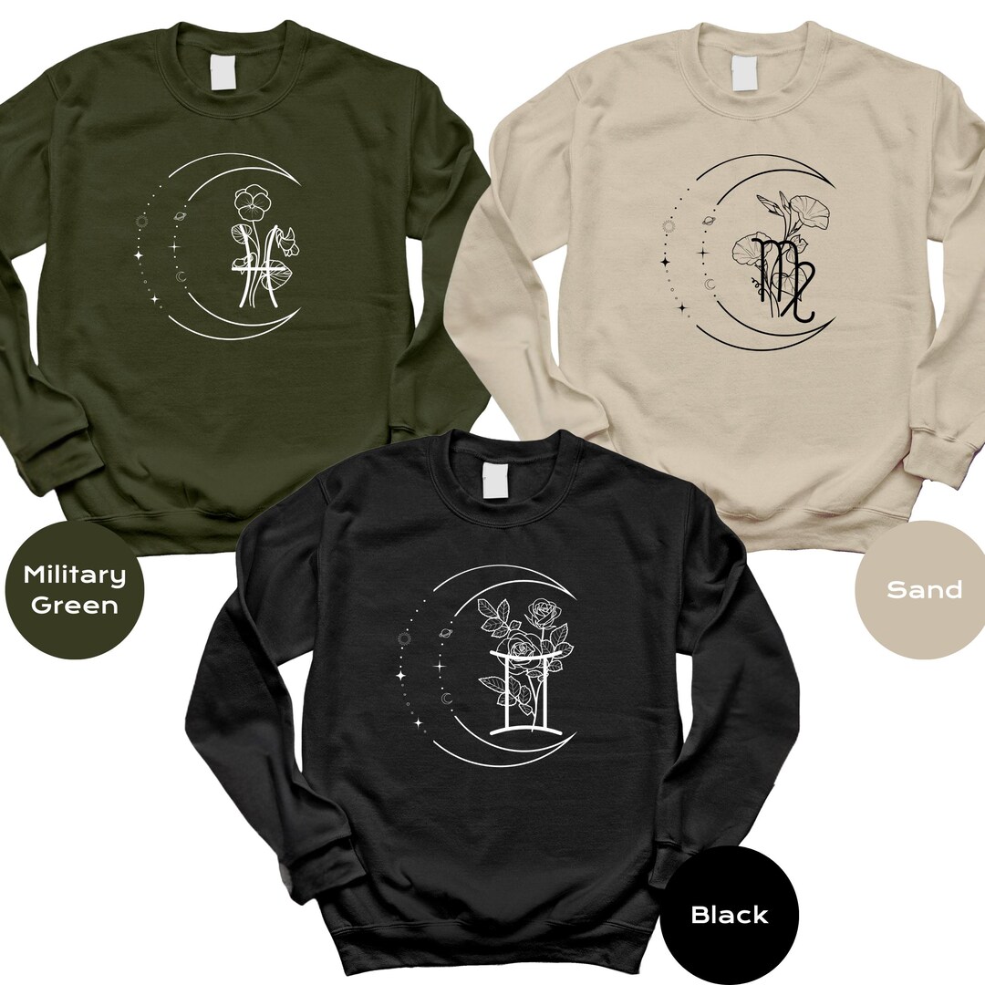Custom Zodiac Sign With Birth Flower Sweatshirt, Custom Zodiac ...