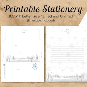 Printable Winter Scene Paper, Deer and Bird Stationery, Snowy Landscape ...