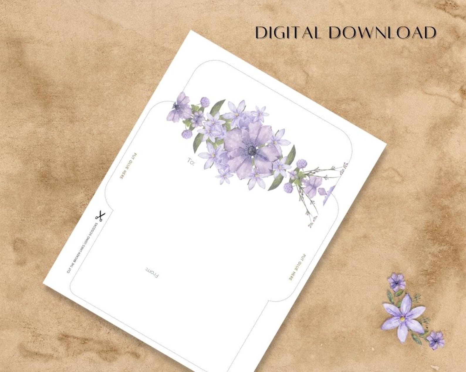 Printable Purple Paper, Watercolor Flower Stationery, Elegant Writing ...