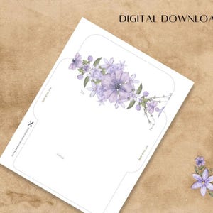 Printable Purple Paper, Watercolor Flower Stationery, Elegant Writing ...